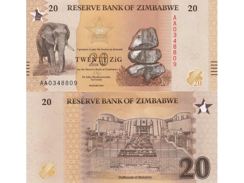 Zimbabwe 20 Zig 2026 UNC, P-new