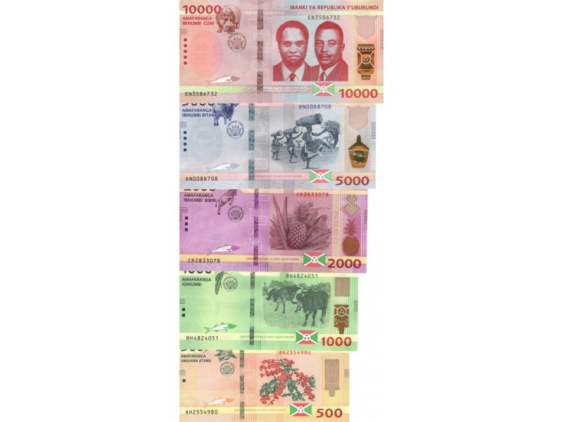 Burundi kompletan set 500 - 10000 Francs 2022-23 UNC