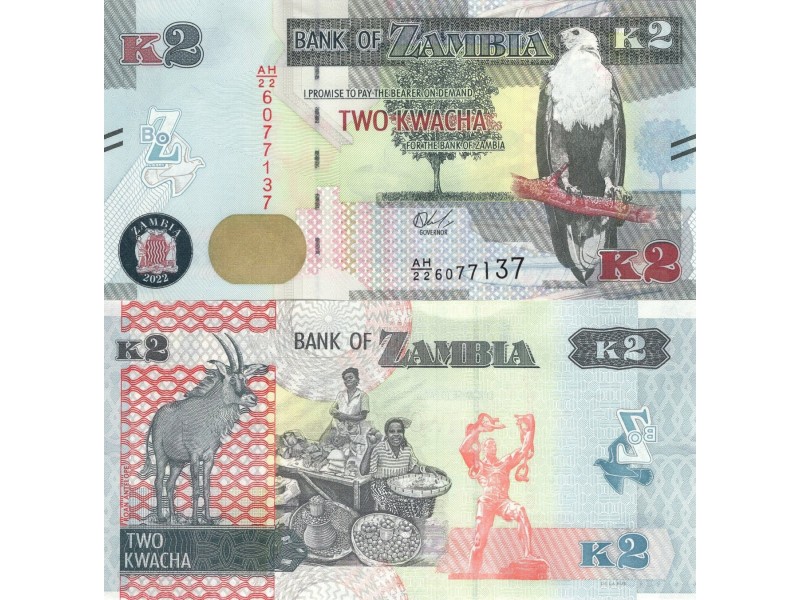 ZAMBIA 2 Kwacha 2018 2022 UNC, P-56