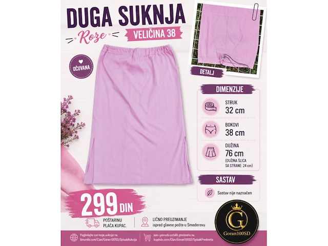 Duga roze suknja sa bočnim šlicevima – vel. 38