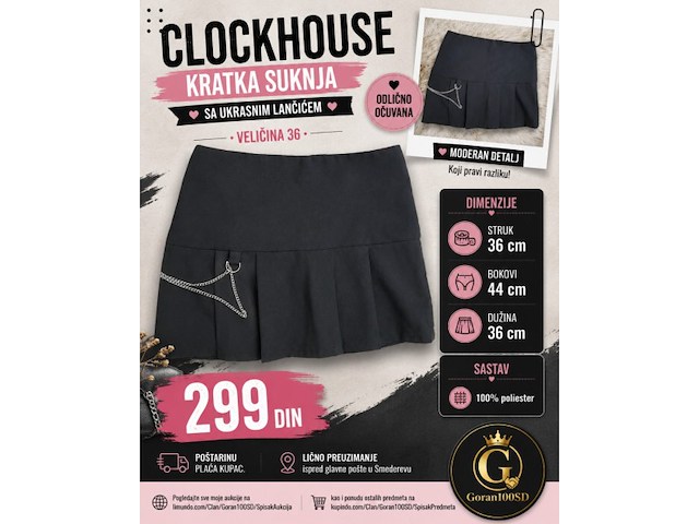 Clockhouse kratka suknja sa ukrasnim lančićem – vel. 36