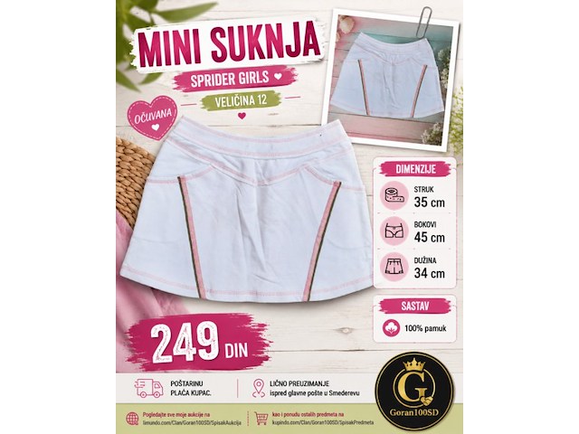 Sprider Girls mini suknja – bela, vel. 12