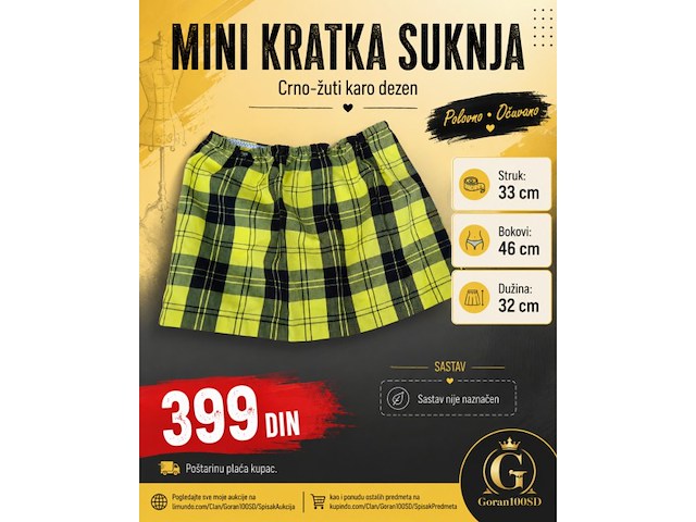 Mini kratka suknja – crno-žuti karo dezen