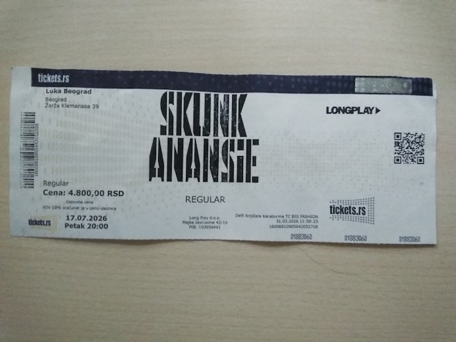 Ulaznica SKUNK ANANSIE 17.07.2026.