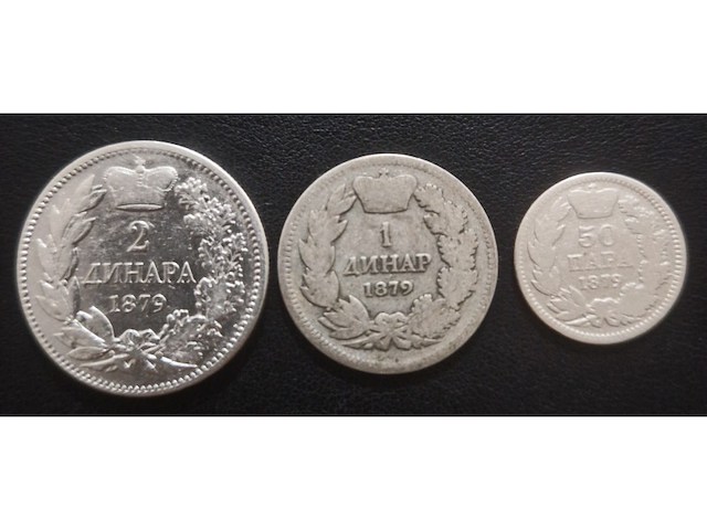 2, 1 dinar i 50 para 1879 Srebro