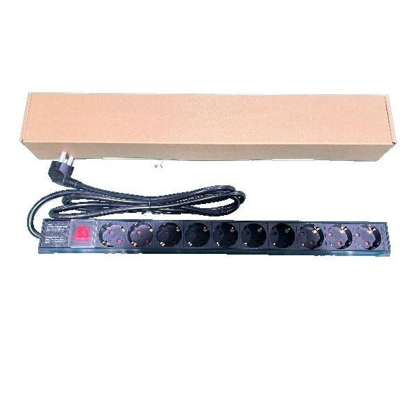 EXESHOP Razvodni PDU panel za rack 19 in, sa 10 utičnih mesta, kabl 2m (aluminijum)