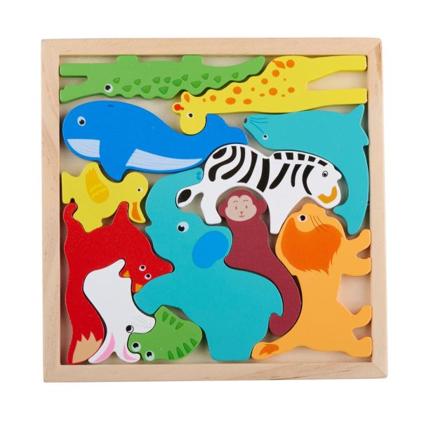 MARIONETTE WOODEN TOYS Drvena puzzle slagalica sa životinjama – 12 delova