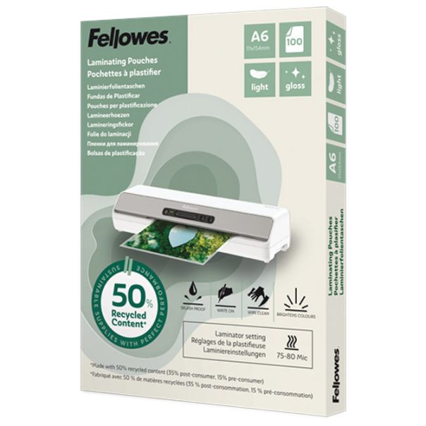 FELLOWES Folija za plastificiranje 80my A6 sjajna 50% reciklirani materijal pk100 100143441