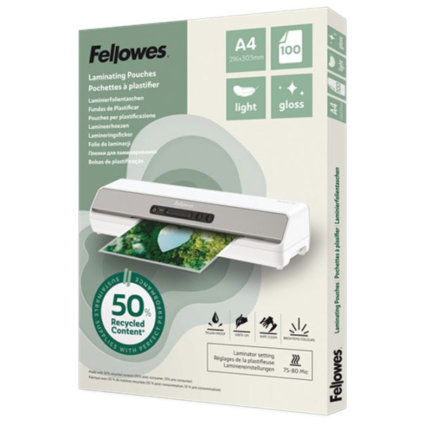 FELLOWES Folija za plastificiranje 80my A4 sjajna 50% reciklirani materijal pk100 100142987