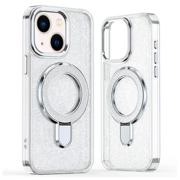 IPHONE 15 GLITTER HYBRID CASE WITH KICKSTAND - MAGSAFE COMPATIBLE - TRANSPARENT