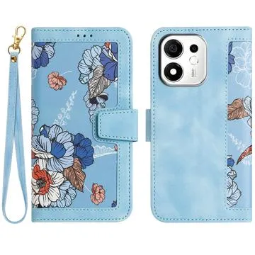 HONOR 600 SMART FLORAL WALLET CASE WITH CARD SLOTS - BABY BLUE