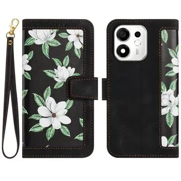 HONOR 600 SMART FLORAL WALLET CASE WITH CARD SLOTS - BLACK