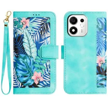 HONOR 600 SMART FLORAL WALLET CASE WITH CARD SLOTS - GREEN