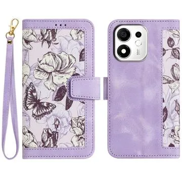 HONOR 600 SMART FLORAL WALLET CASE WITH CARD SLOTS - LIGHT PURPLE