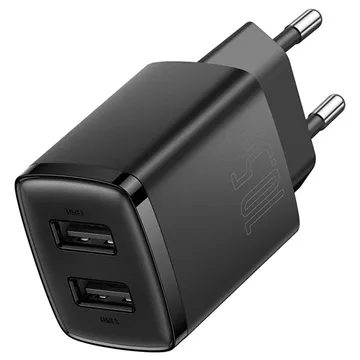 BASEUS COMPACT ZIDNI PUNJAČ SA 2 USB PORTA - 10.5W - CRNI