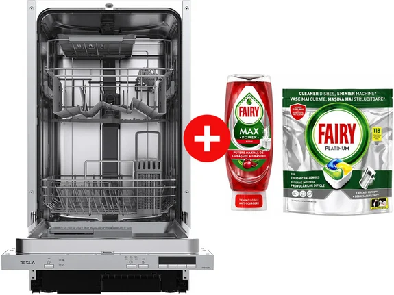 Tesla Ugradna mašina za pranje sudova WDI462M + Fairy Kapsule za pranje sudova Platinum 113 kom + Fairy Tečni deterdžent Max power Pomegranate 545ml