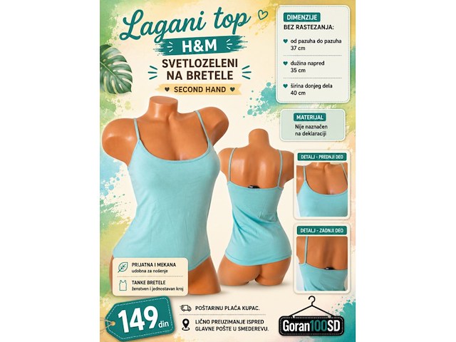 H&;M svetlozelena majica na bretele – Letnji klasik