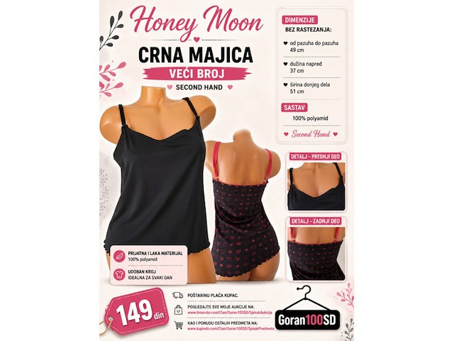 Honey Moon crna majica na bretele (veći broj)