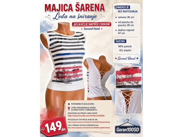 Šarena majica sa atraktivnim šniranjem na leđima