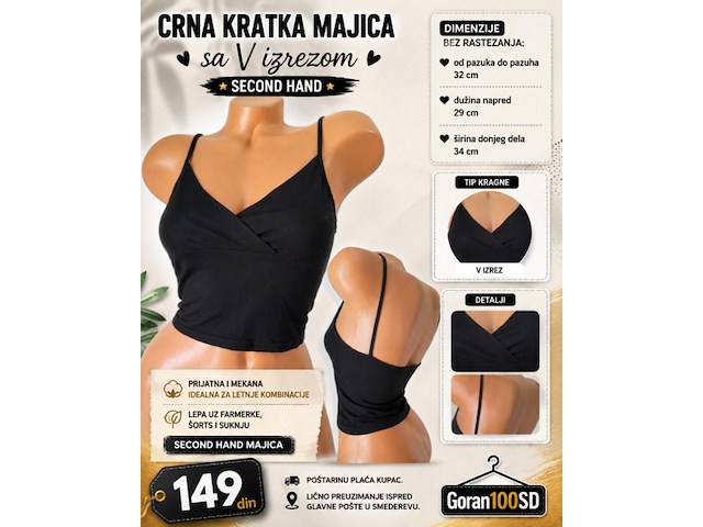 Crna kratka majica sa V izrezom