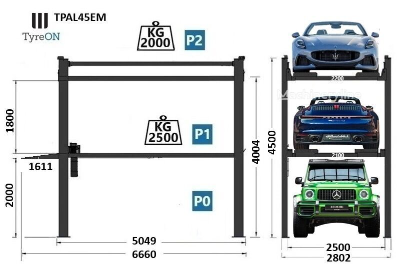 Nova TyreON TPAL45EM 4 post car stacker lift - Three level parking lift - četvorostubna dizalica