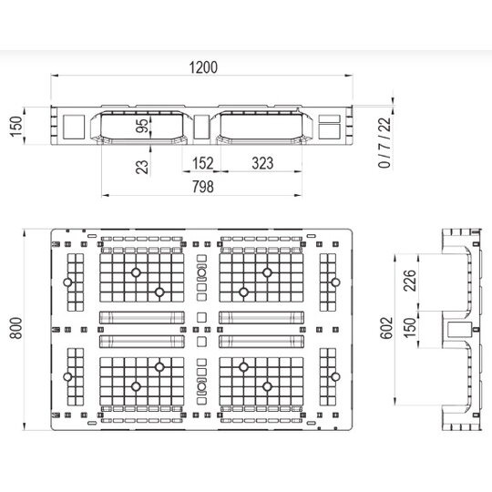 PG 1208M-OD 1200x800mm paleta sa 3 skije sa otvorenom površinom
