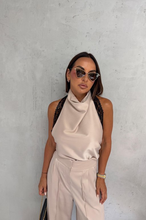 FAYE ALMOND SATENSKA BLUZA SA ČIPKOM