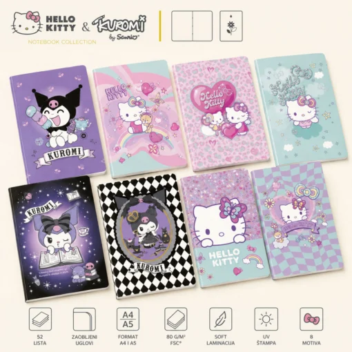 Sveska A4 KUROMI & HELLO KITTY 52L LATAJN Ilijanum