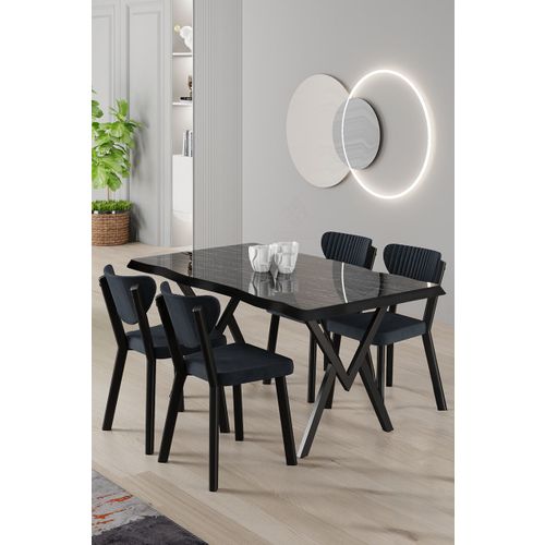 Akort - Black Marble, Anthracite Black Marble Anthracite Dining Table & Chairs Set (5 Pieces)