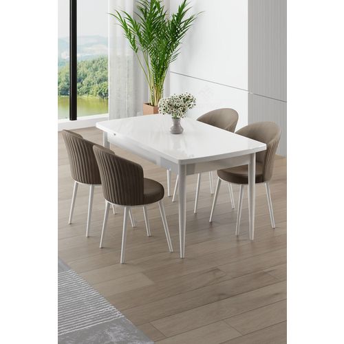 Asfel - White, Cappuccino White Cappuccino Extendable Dining Table & Chairs Set (5 Pieces)