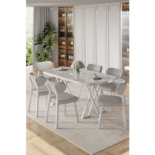 Axton - White, Grey White Grey Dining Table & Chairs Set (7 Pieces)