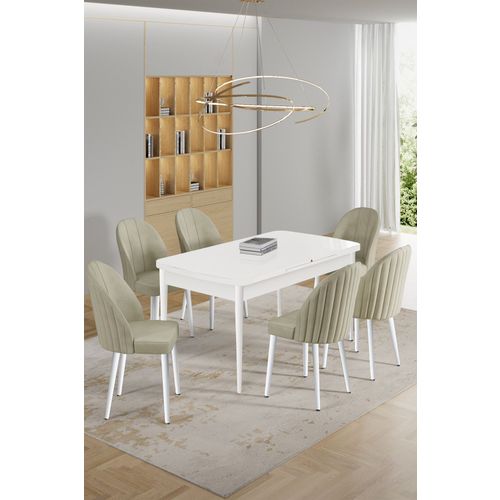 Enya - White, Cream White Cream Extendable Dining Table & Chairs Set (7 Pieces)