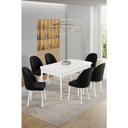 Enya - White, Black White Black Extendable Dining Table & Chairs Set (7 Pieces)