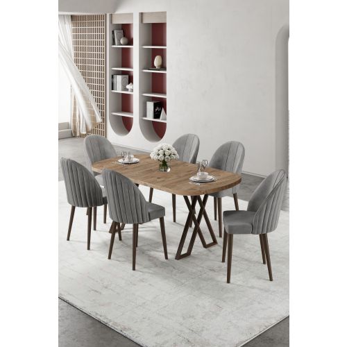 Kaye - Atlantic Pine, Grey Atlantic Pine Grey Dining Table & Chairs Set (7 Pieces)