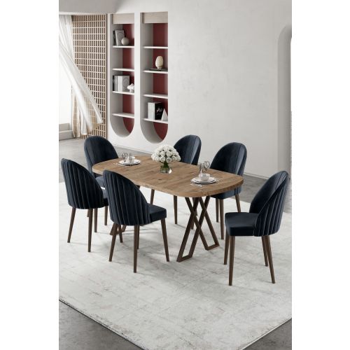 Kaye - Atlantic Pine, Anthracite Atlantic Pine Anthracite Dining Table & Chairs Set (7 Pieces)