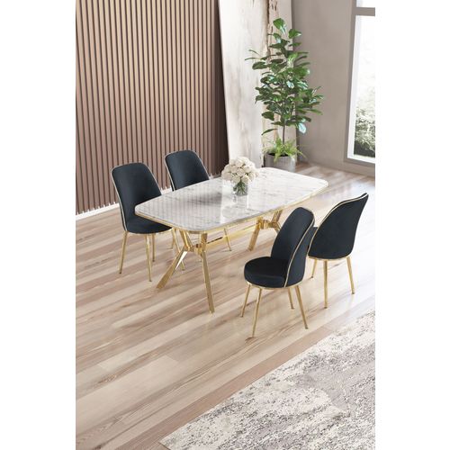 Lena - White Marble, Gold, Anthracite White Marble Gold Anthracite Dining Table & Chairs Set (5 Pieces)