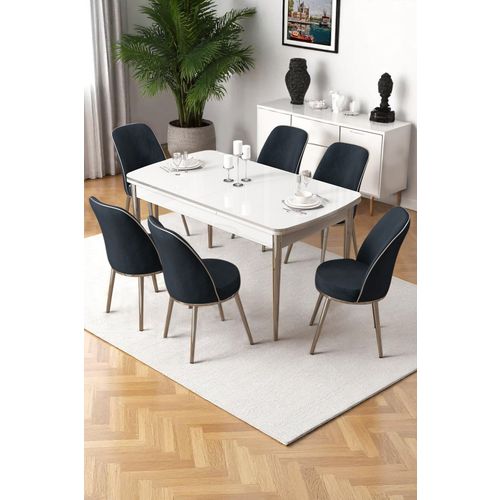 Nira - White, Chrome, Anthracite White Chrome Anthracite Extendable Dining Table & Chairs Set (7 Pieces)