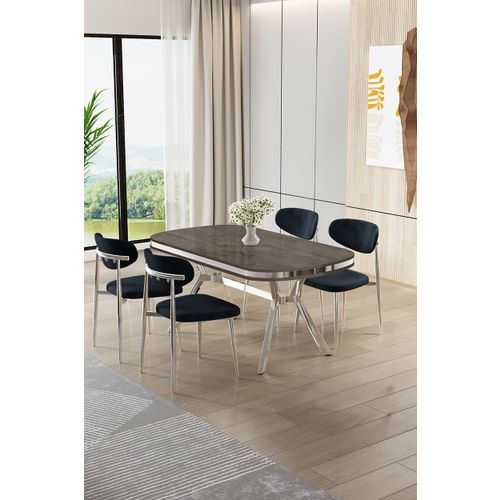 Olya - Anthracite, Chrome Anthracite Chrome Dining Table & Chairs Set (5 Pieces)
