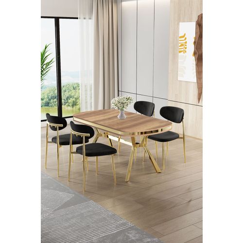 Olya - Oak, Gold, Black Oak Gold Black Dining Table & Chairs Set (5 Pieces)