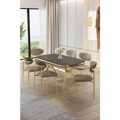 Olya - Anthracite, Gold, Cappuccino Anthracite Gold Cappuccino Dining Table & Chairs Set (7 Pieces)