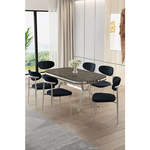 Olya - Anthracite, Chrome Anthracite Chrome Dining Table & Chairs Set (7 Pieces)