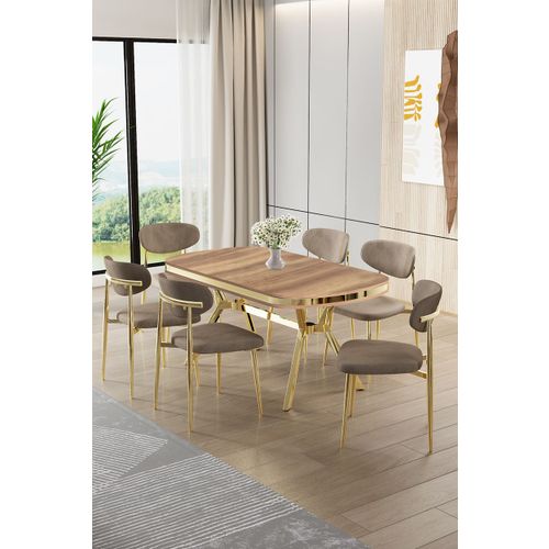 Olya - Oak, Gold, Cappuccino Oak Gold Cappuccino Dining Table & Chairs Set (7 Pieces)