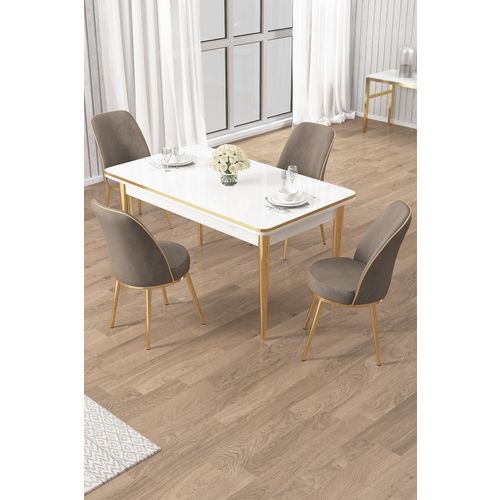 Rewa - White, Gold, Cappuccino White Gold Cappuccino Dining Table & Chairs Set (5 Pieces)