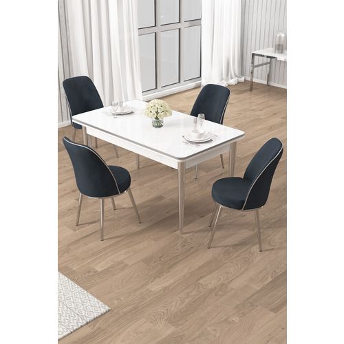 Rewa - White, Chrome, Anthracite White Chrome Anthracite Dining Table & Chairs Set (5 Pieces)