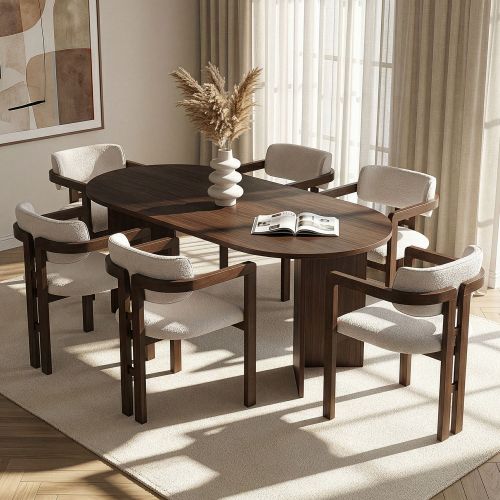 Meridia 6 - Milano Walnut, Dark Walnut, White Milano Walnut Dark Walnut White Dining Table & Chairs Set (7 Pieces)