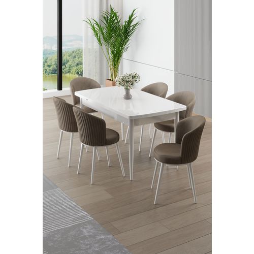 Asfel - White, Cappuccino White Cappuccino Extendable Dining Table & Chairs Set (7 Pieces)