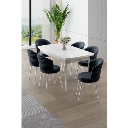 Asfel - White, Anthracite White Anthracite Extendable Dining Table & Chairs Set (7 Pieces)