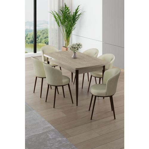 Asfel - Travertine, Cream Travertine Cream Extendable Dining Table & Chairs Set (7 Pieces)