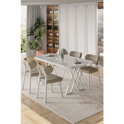 Axton - White, Cappuccino White Cappuccino Dining Table & Chairs Set (5 Pieces)