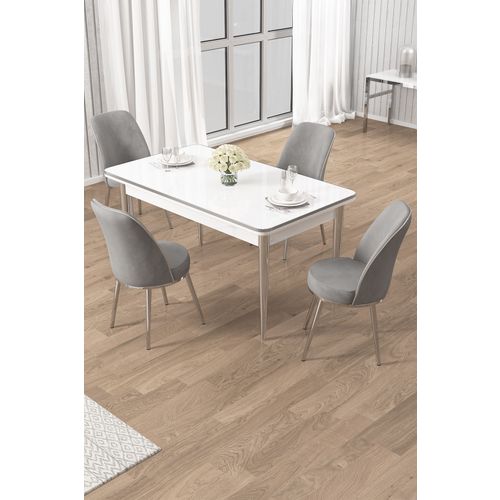 Rewa - White, Chrome, Grey White Chrome Grey Dining Table & Chairs Set (5 Pieces)